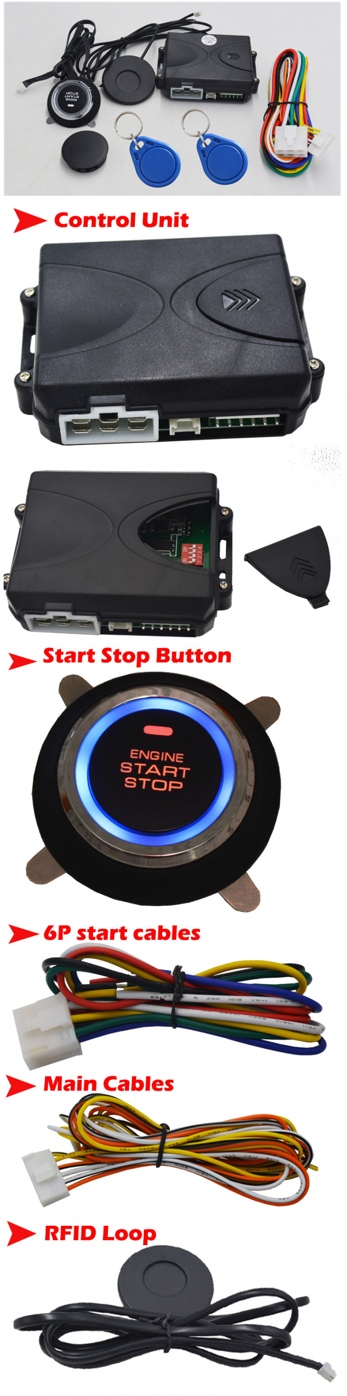 Rfid Engine Smart Key Push Button Start Car Alarm System 3~5m Control ...